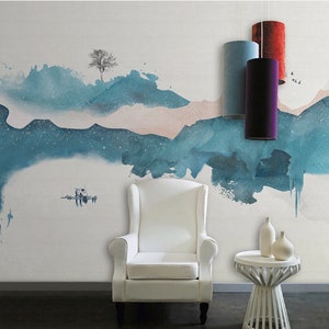 Watercolor Wallpaper Mountain Silhoutte Wall Mural Peel and Stick Wall ...