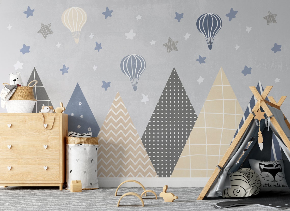 Geometric Shape Triangle Mountains Stars Air Balloons | Etsy