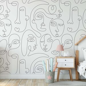 One Line Drawing Abstract Face Seamless Pattern Funny Wallpaper Self ...