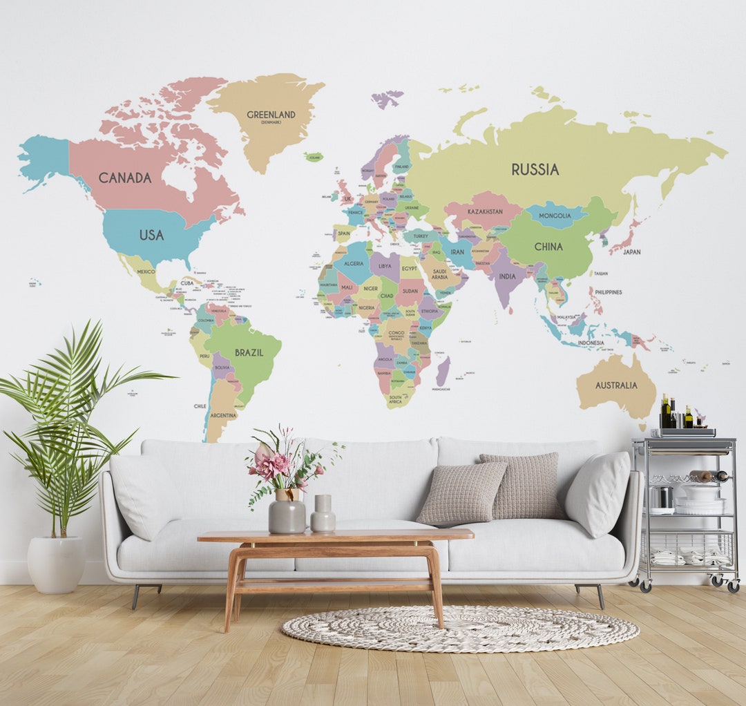Colorful Continents on the White Background World Map Wallpaper Self ...