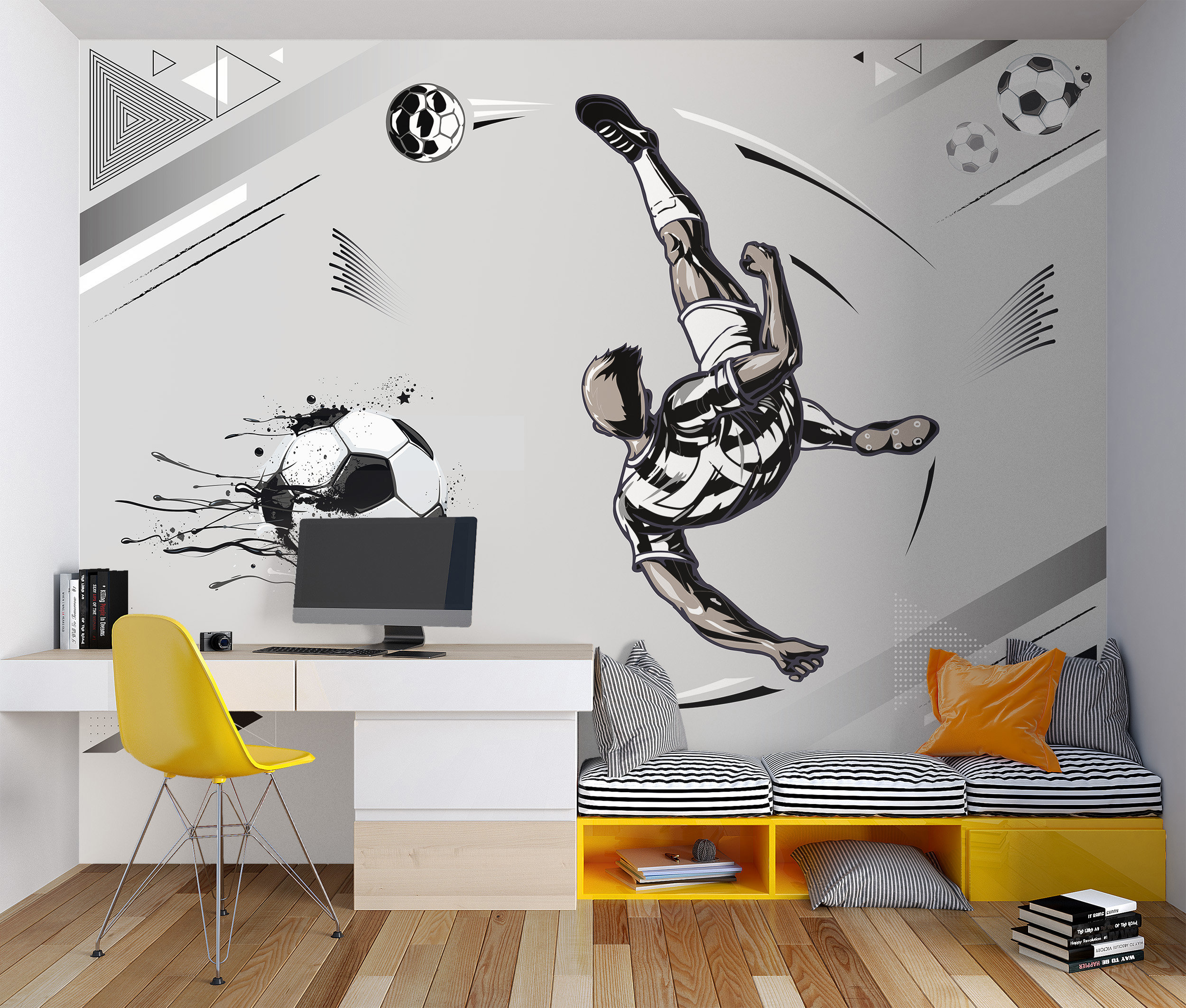 Football Wallpaper Peel and Stick Sports Wall Murals Bicycle Kick Wall ...
