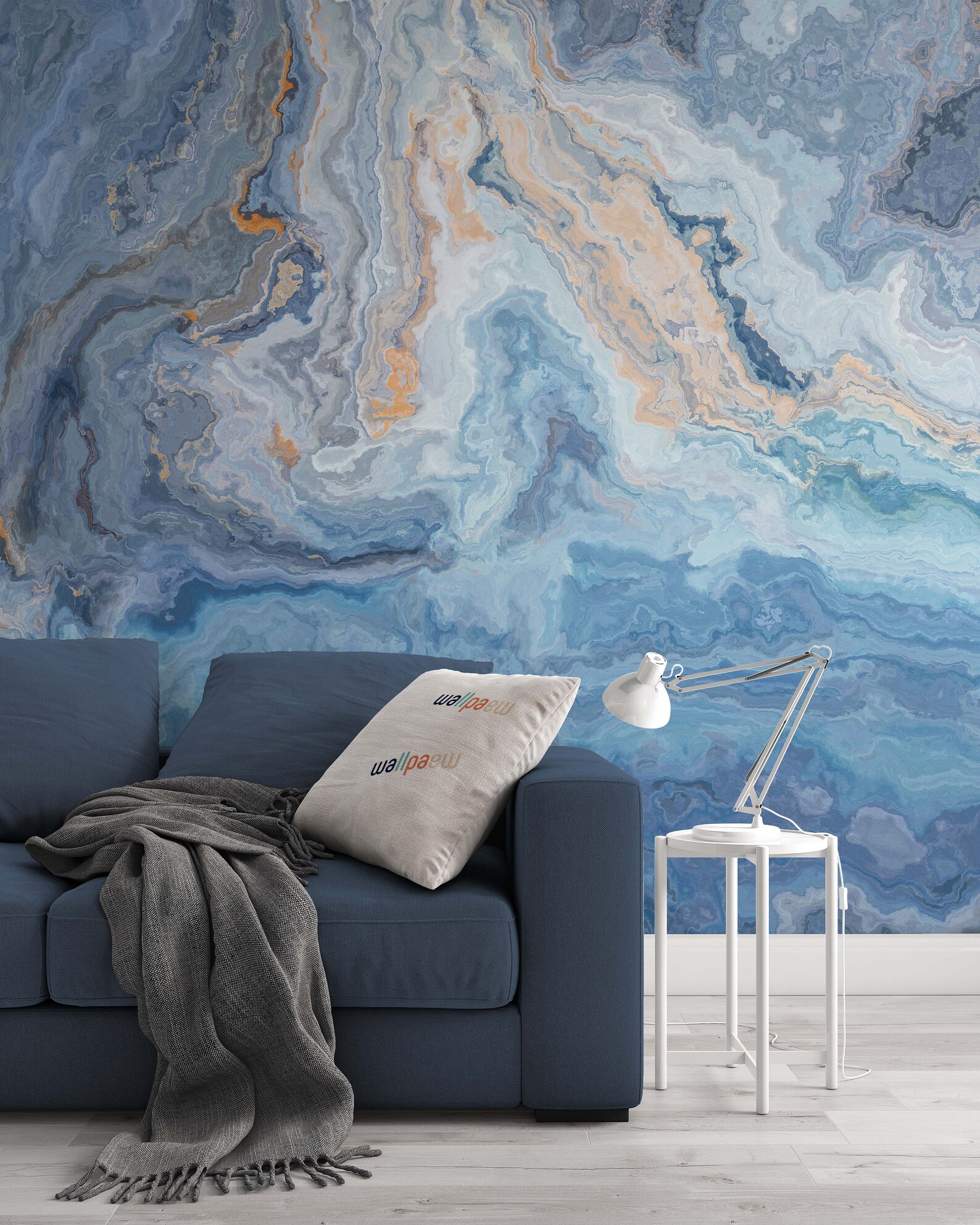 Blue Marble Pattern With Curly Grey and Golden Look Veins | Etsy