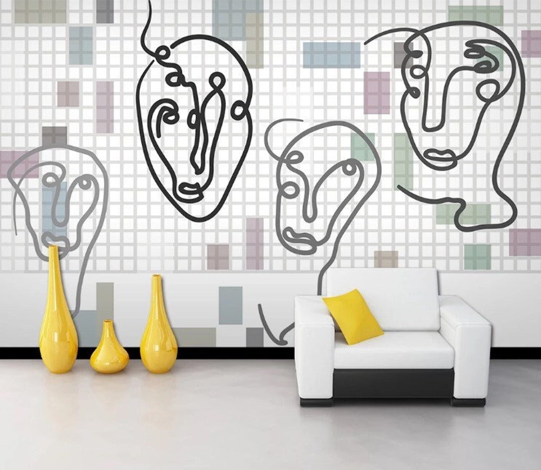 Human Face Wallpaper Abstract Peel and Stick Minimalistic Wall Murals ...