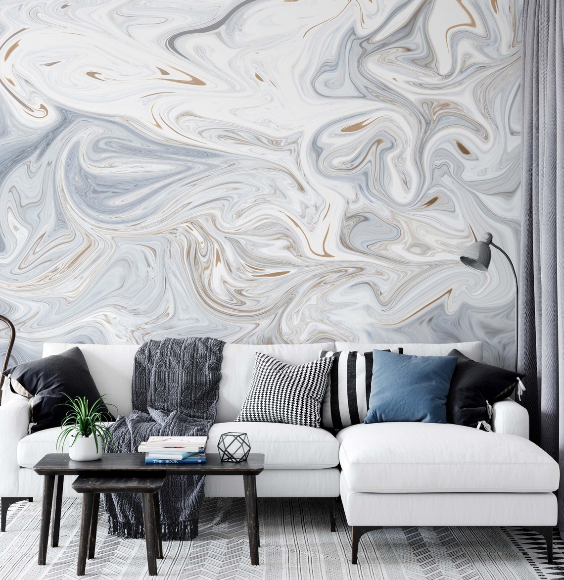 Abstract Painting White and Gray Background Modern Wallpaper - Etsy