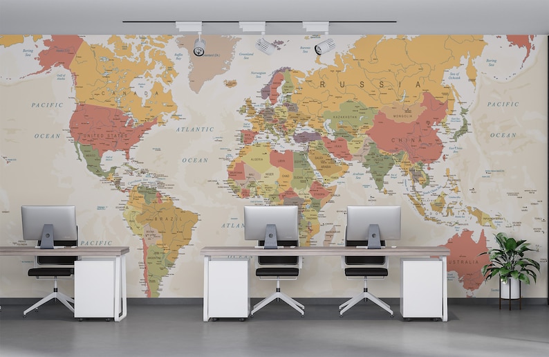 World Map Wallpaper Custom Peel and Stick Scandinavian Wall - Etsy