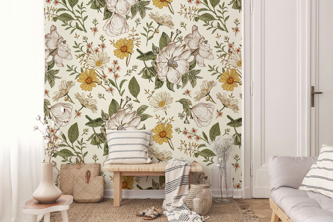 Realistic Blooming Isolated Flowers Floral Wallpaper Self Adhesive Peel ...