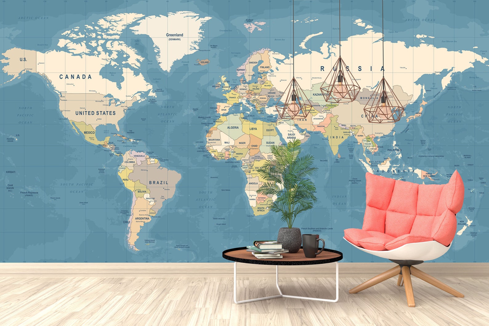 Blue Oceans and Continents World Map Wallpaper Self Adhesive - Etsy