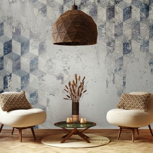 Geometric Square Shapes Abstract Blue Gray Modern Wallpaper Self ...