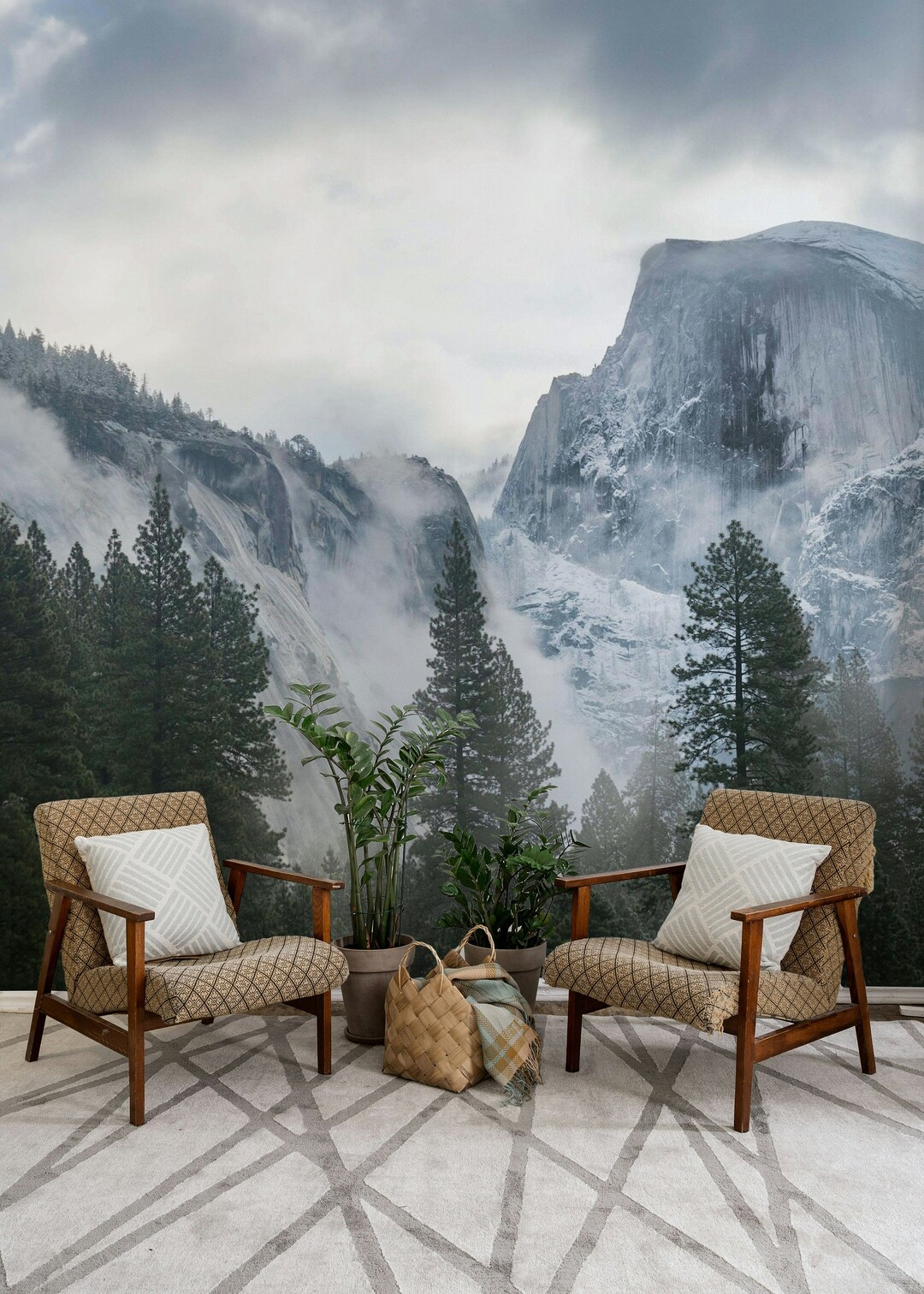 Landscape Wallpaper Snowy Forest Nature Wall Mural Mountain Peel and ...