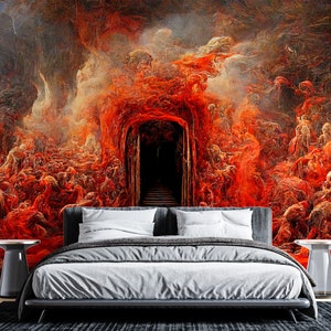 Hell Caves Wallpaper Crimson Wall Mural Fire and Blood Peel and Stick ...