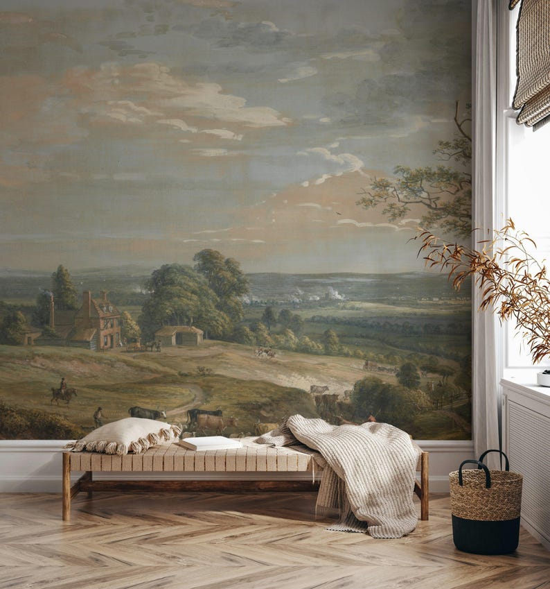 Classic Countryside Wallpaper Mural A Distant View of Maidstone Scenic ...