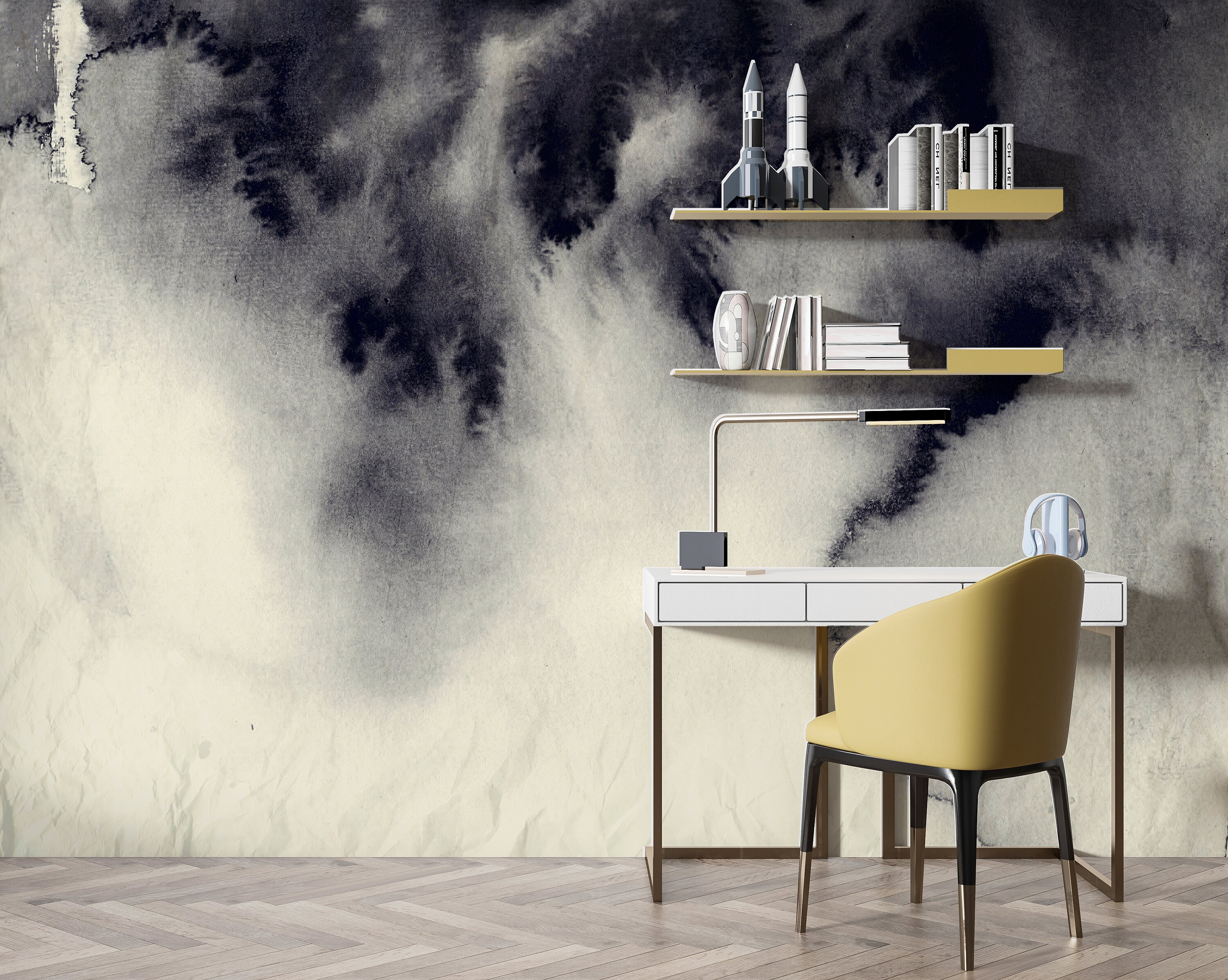 Abstract Ink Painting on Grunge Paper Background Wallpaper - Etsy