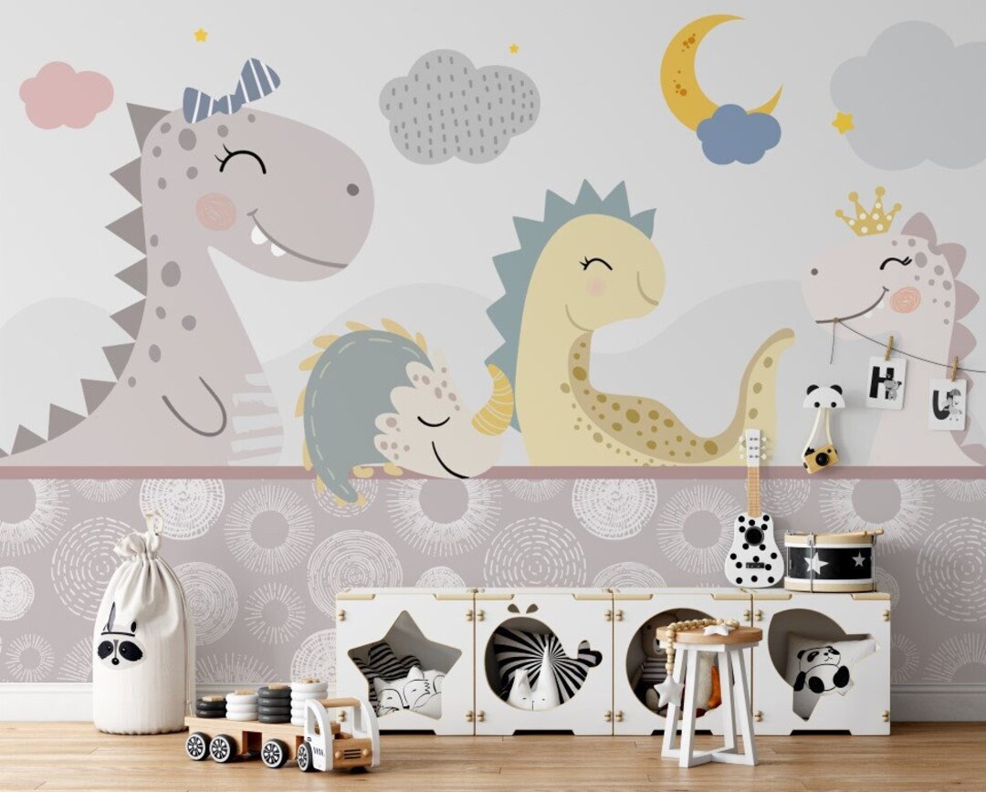 Baby Dinosaur Wallpaper Peel and Stick Kids Room Wall Mural Removable ...