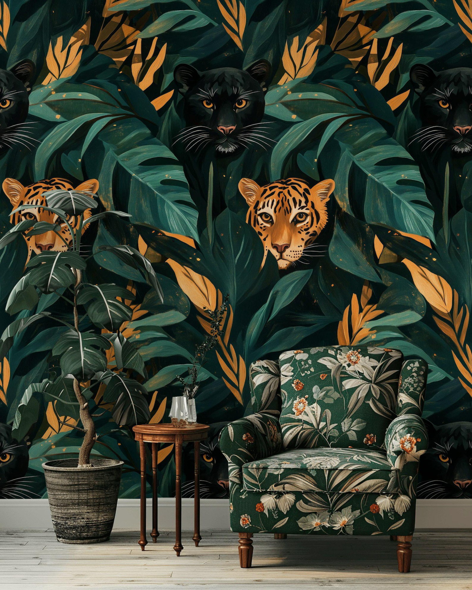 Tropical Jungle Cat Wallpaper Peel and Stick Exotic Animal Wall Mural ...