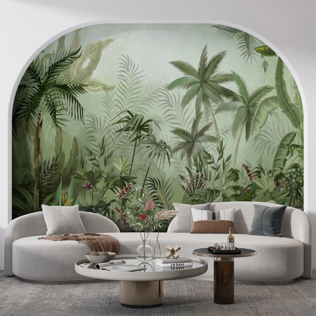 Green Palm Tree Wallpaper Abstract Plant Peel and Stick Wall - Etsy