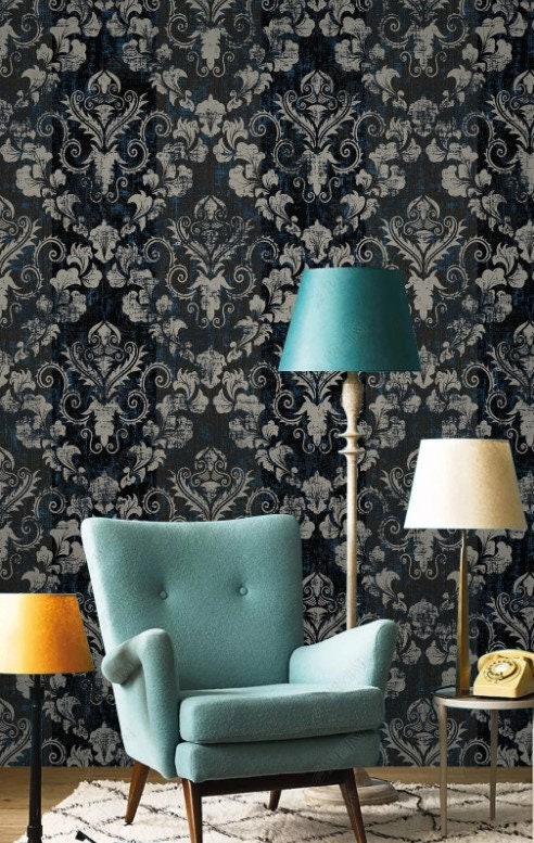Vintage Style Design With Dark Color Luxury Damask Wallpaper | Etsy