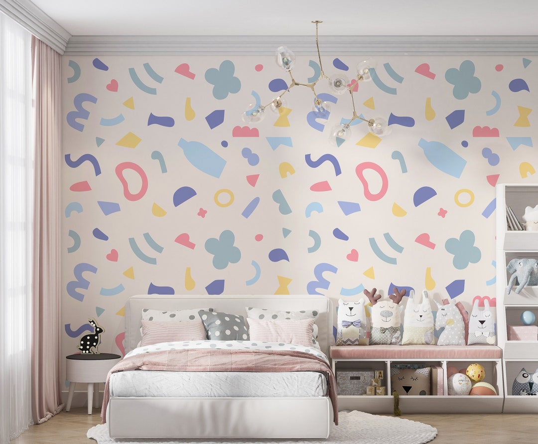 Pastel Color Random Shapes Wallpaper | Small Pieces Peel and Stick Wall ...