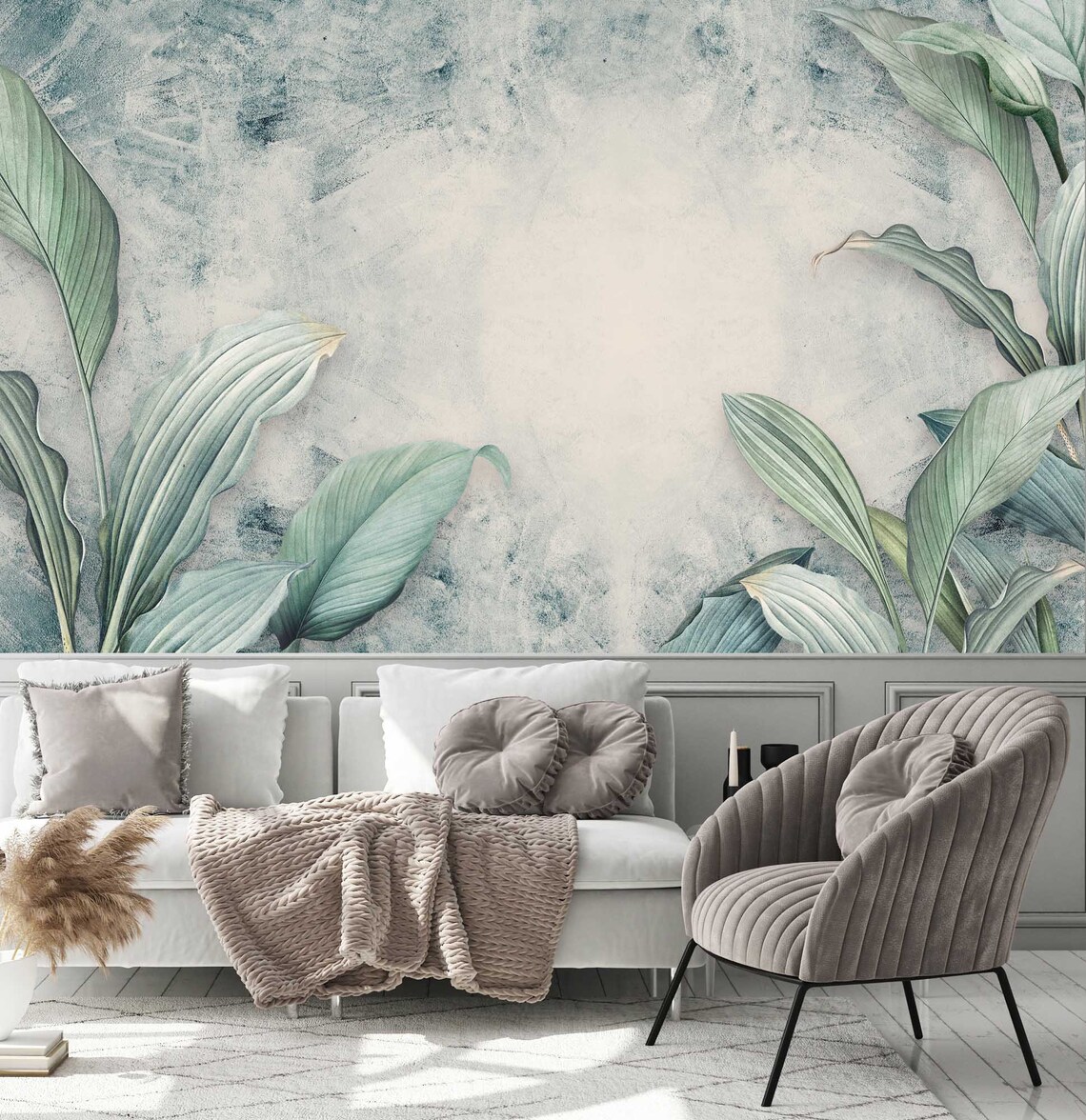 Botanical Light Green Leaves Plant Flower Modern Design Floral ...