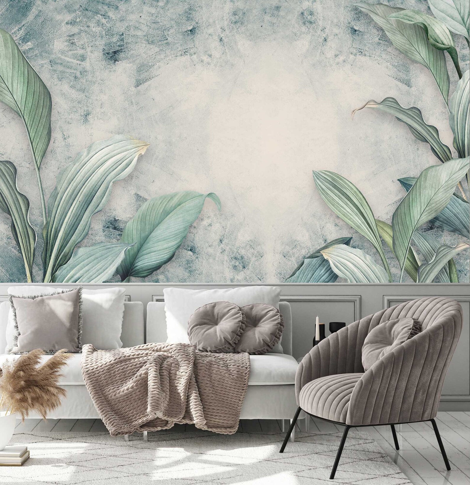 Botanical Light Green Leaves Plant Flower Modern Design Floral | Etsy