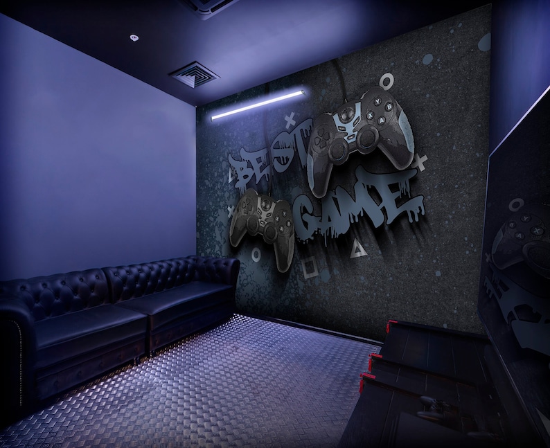 Game Room Wallpaper Gaming Console Wall Mural Playground Peel and Stick ...