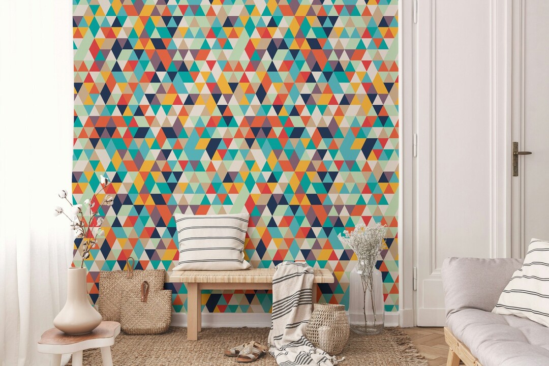 Colorful Geometric Triangle Shapes Modern Wallpaper Self Adhesive Peel ...