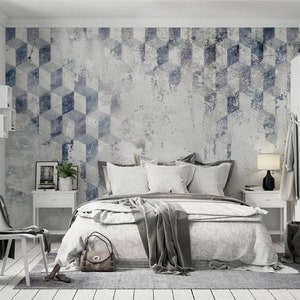 Geometric Square Shapes Abstract Blue Gray Modern Wallpaper Self ...