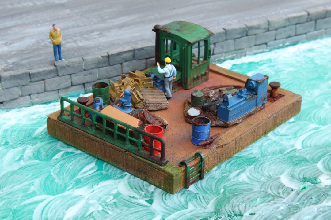 HO Scale Workbarge Model – Miniature Wooden Boat With Wheelhouse ...