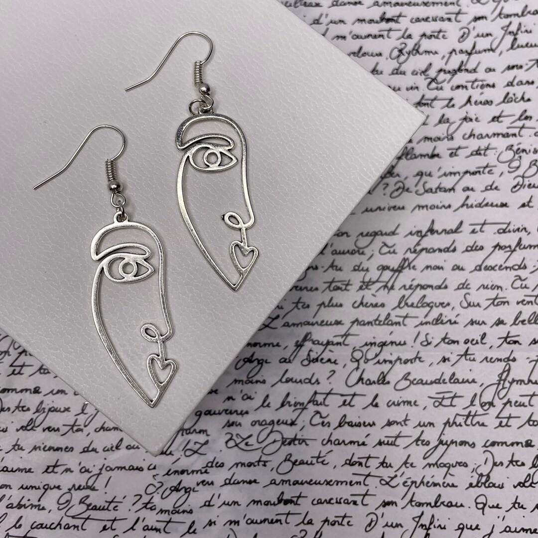 Line Art Face Silver Earrings Jewellery Gift - Etsy