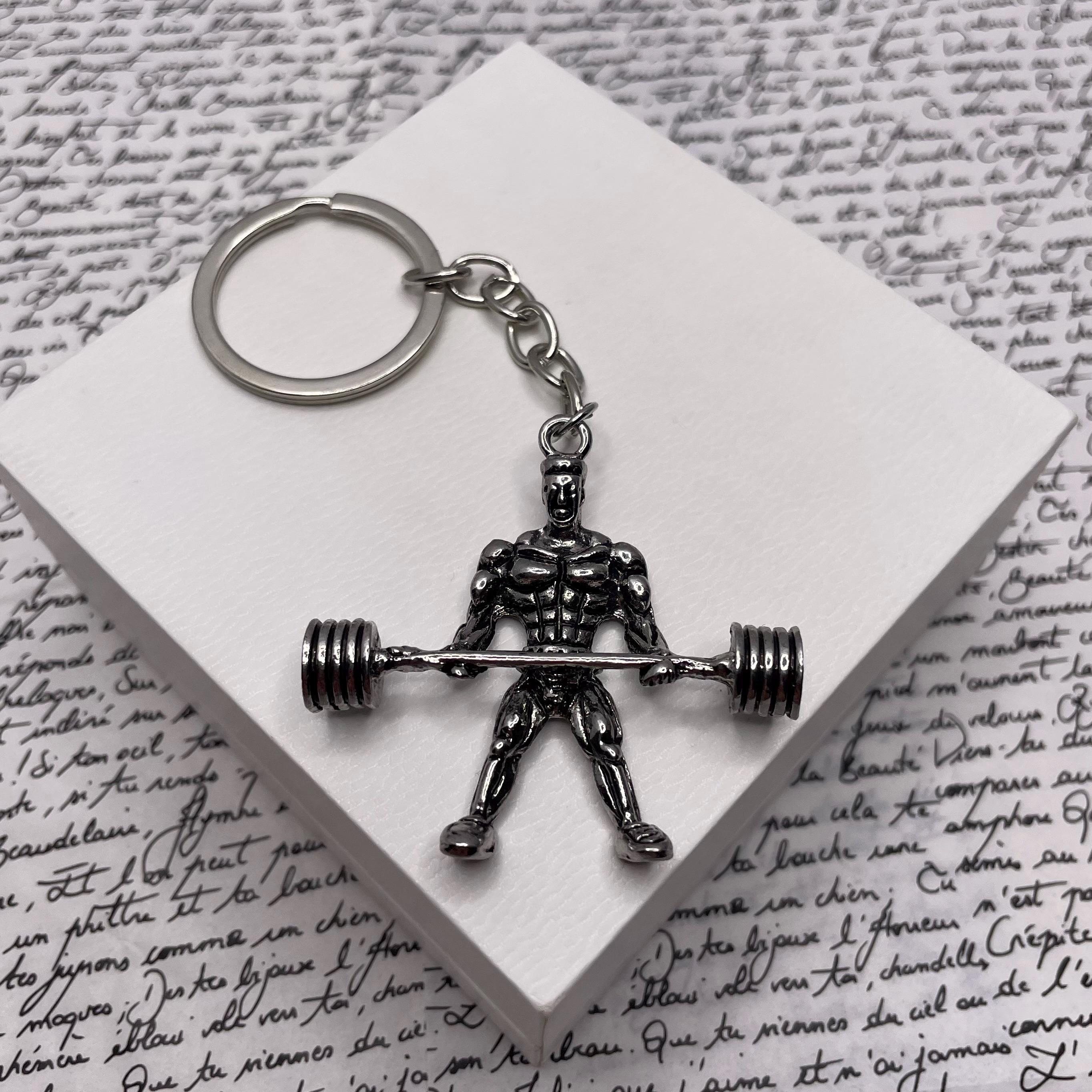 Weightlifter Gym Weighlifting Muscle Silver Keyring Keychain Unique ...