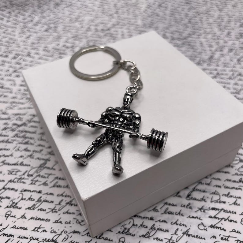 Weightlifter Gym Weighlifting Muscle Silver Keyring Keychain Unique ...