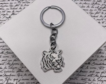 TIGER HEAD Keyring, Tibetan Silver Tiger Head Charm Keychain, Iron ...
