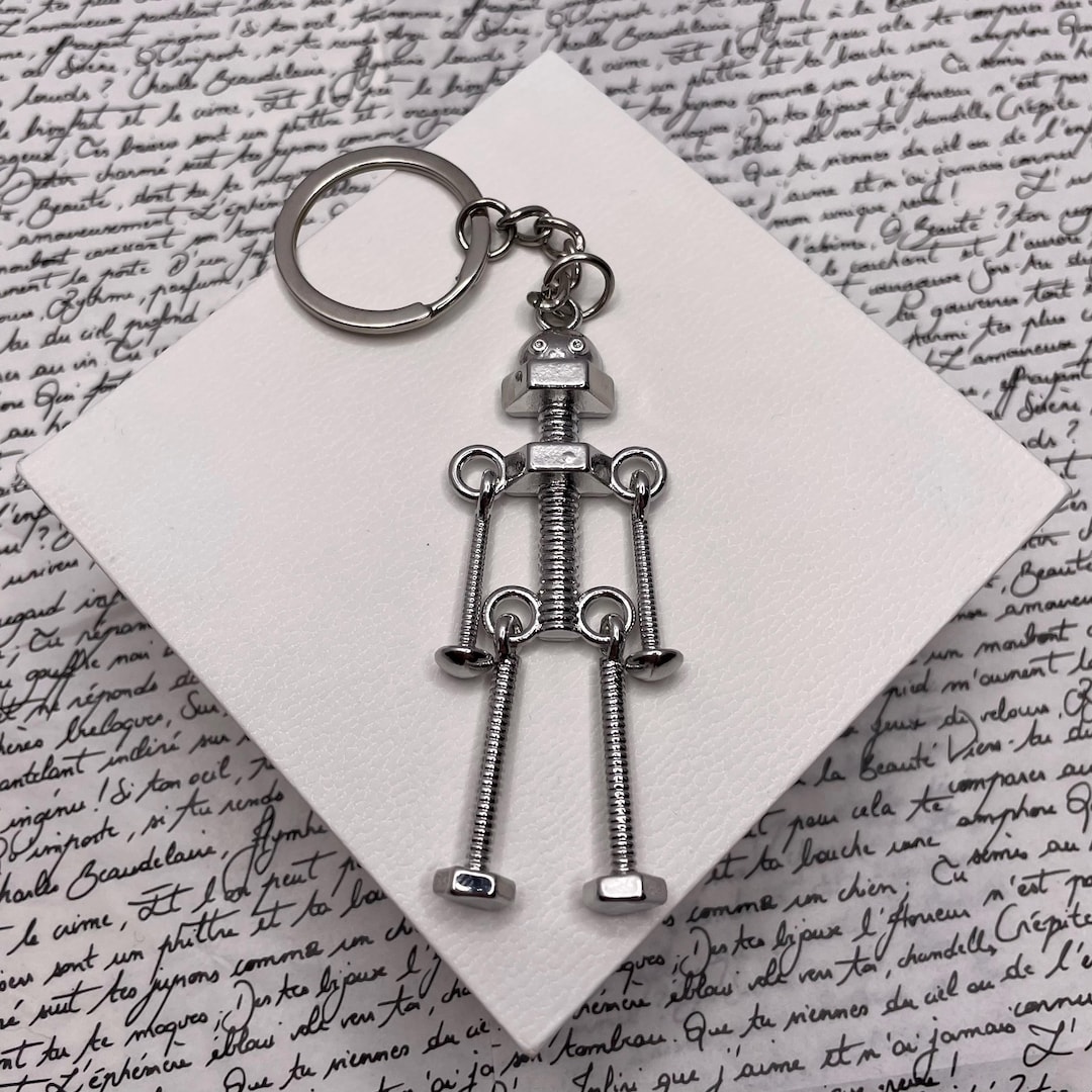 Novelty Screw Nuts Bolts DIY Man Robot Silver Keyring Keychain Unique ...