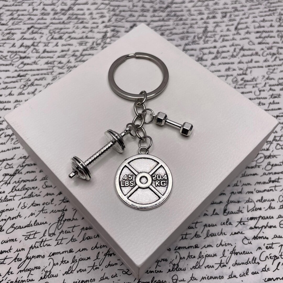 Weight Plate Dumbbell Gym Silver Keyring Keychain Unique Gift - Etsy