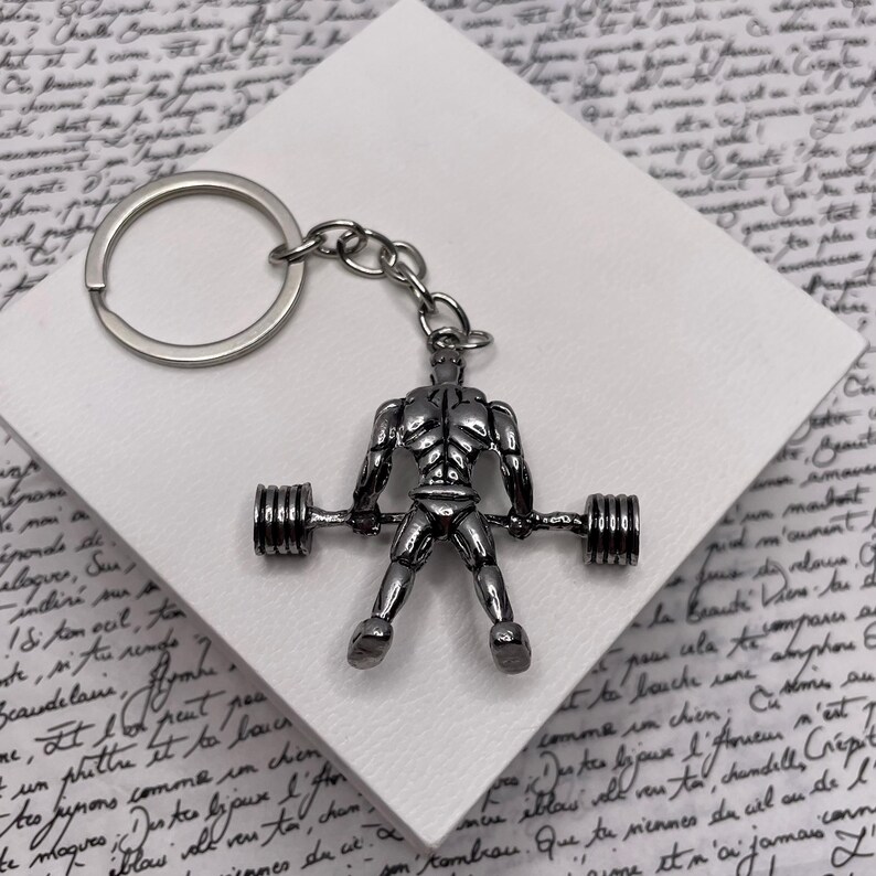 Weightlifter Gym Weighlifting Muscle Silver Keyring Keychain Unique ...