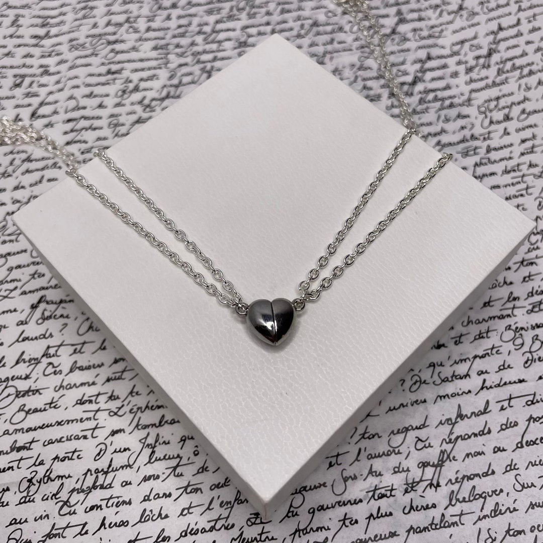 Magnetic Heart Double Silver Chain Necklace Pendant Jewellery Gift - Etsy