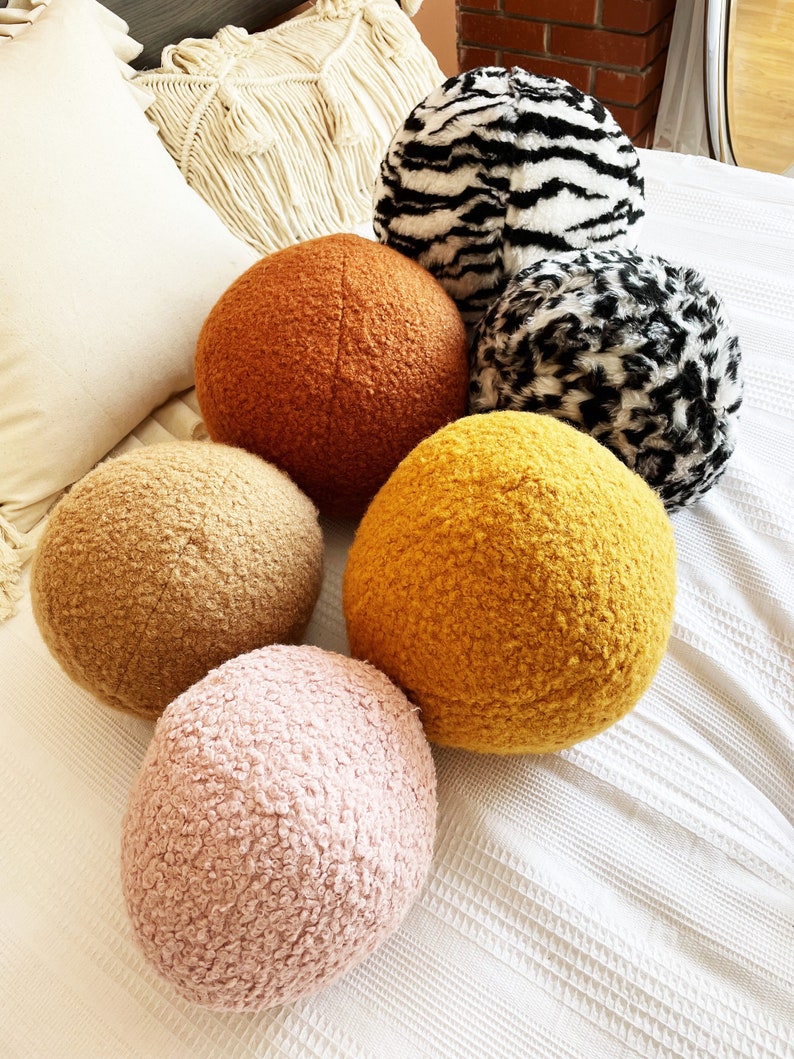 Rust Boucle Decorative Ball Pillowteddy Ball Cushionball | Etsy