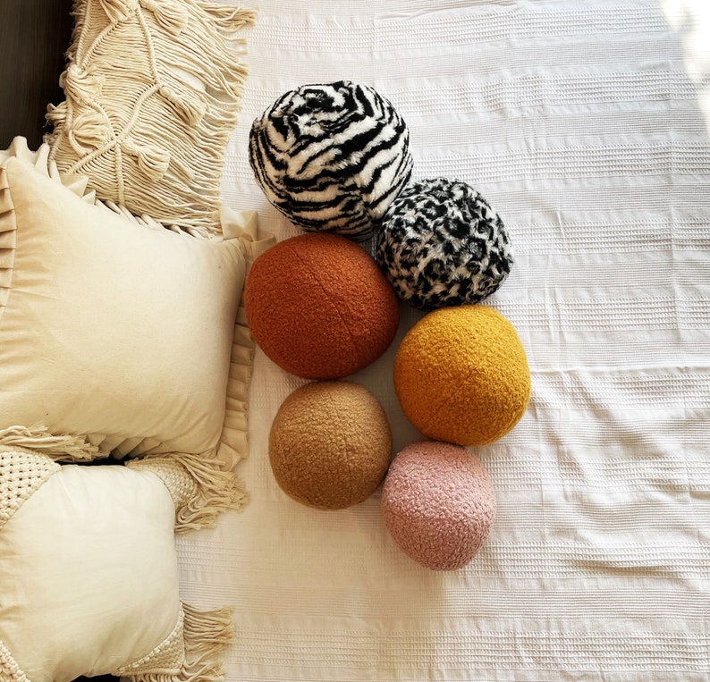 Rust Boucle Decorative Ball Pillowteddy Ball Cushionball - Etsy