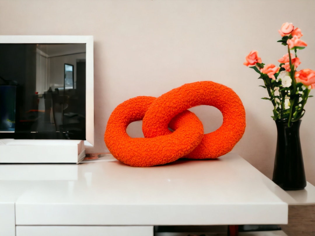 Orange Boucle Chain Pillow, Knot Chain Pillow, Decorative Chain Link ...