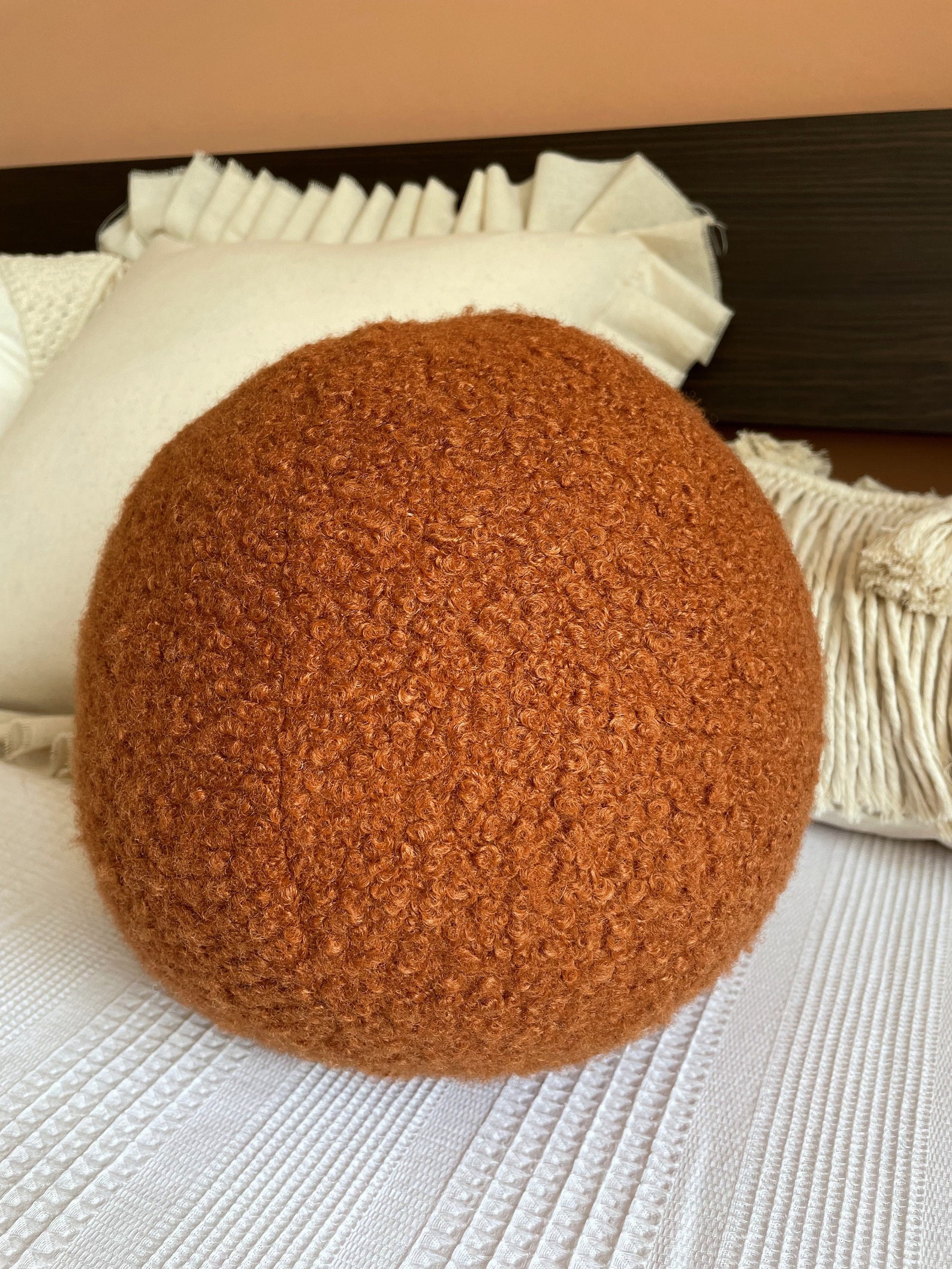 Rust Boucle Decorative Ball Pillowteddy Ball Cushionball - Etsy