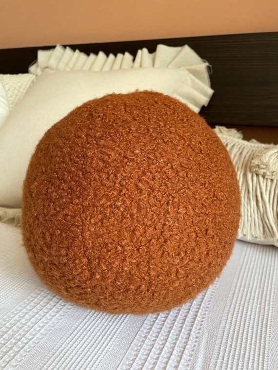Rust Boucle Decorative Ball Pillowteddy Ball Cushionball | Etsy