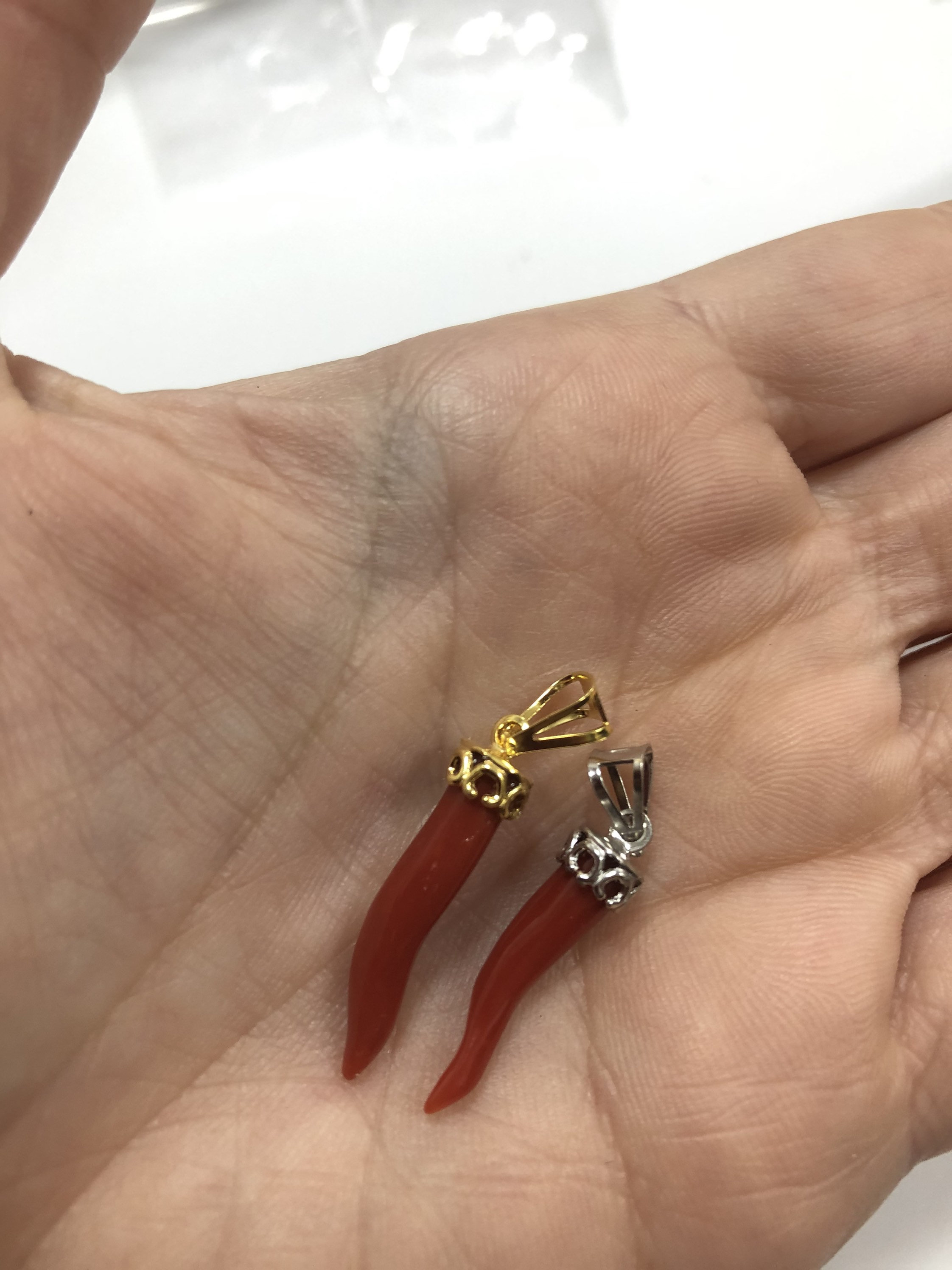 Red Coral Horn Pendant With Silver 925 Perforated Hood, Red Coral, Horn ...