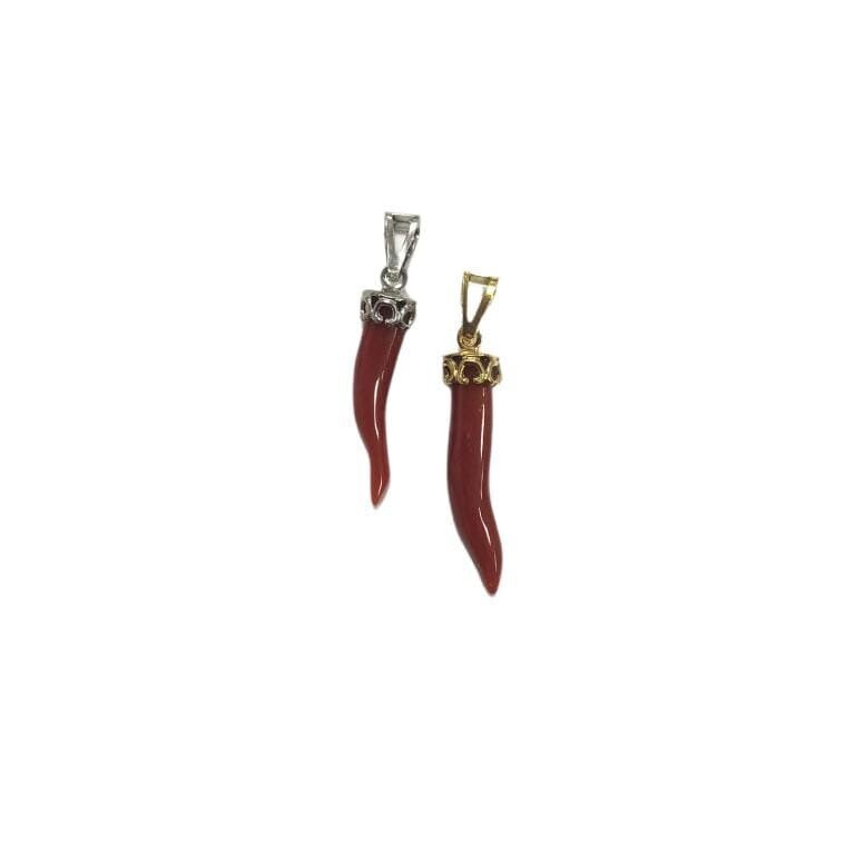Red Coral Horn Pendant With Silver 925 Perforated Hood, Red Coral, Horn ...