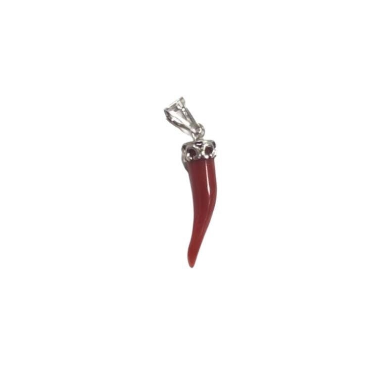 Red Coral Horn Pendant With Silver 925 Perforated Hood, Red Coral, Horn ...