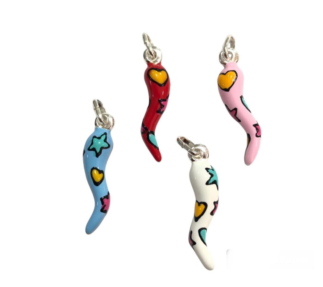 Coloured Enamelled Horn Pendant With Multicoloured Enamelled Shamrocks ...