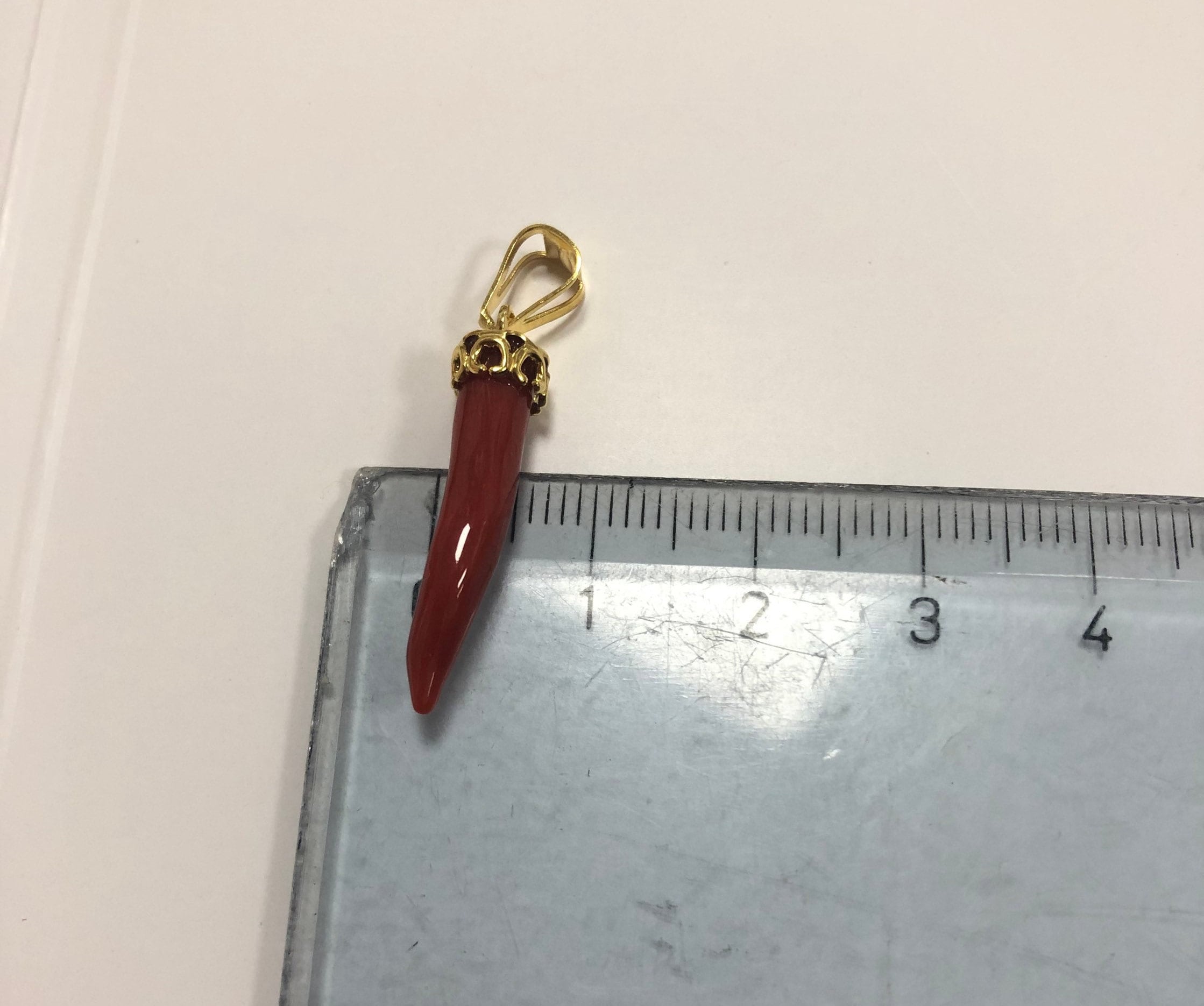 Red Coral Horn Pendant With Silver 925 Perforated Hood, Red Coral, Horn ...