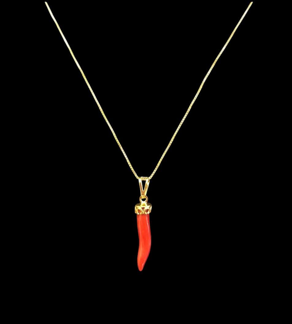 Red Coral Horn Pendant With Silver 925 Perforated Hood, Red Coral, Horn ...