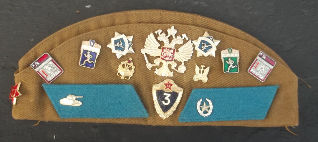 Russian Army Forage Cap With 16 Badges Clipped and Sawn on It - Etsy