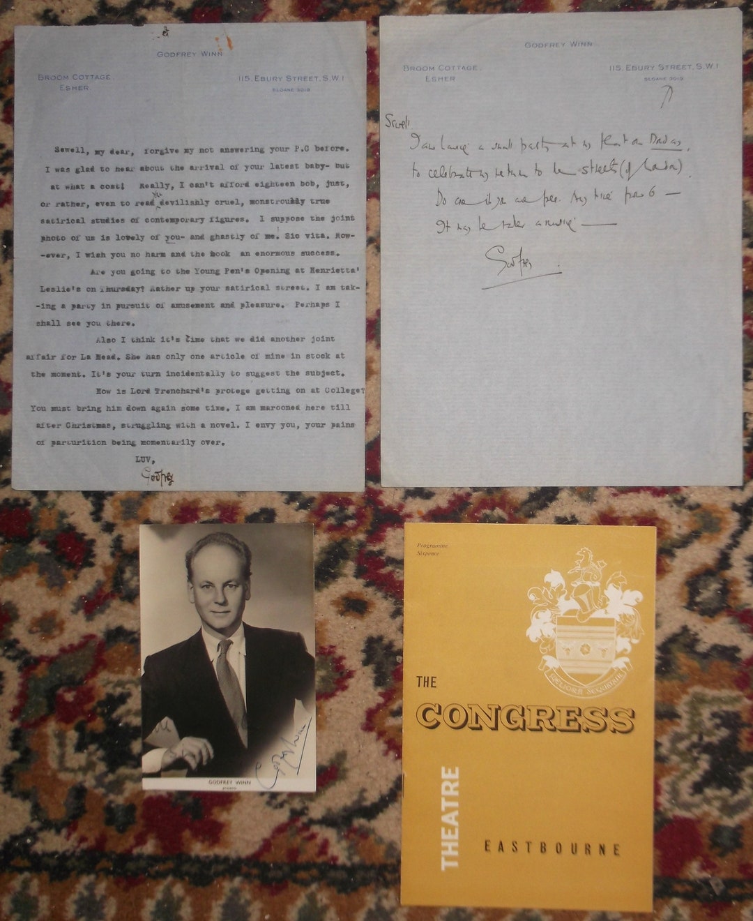 Godfrey Winn Signed Autograph Photograph Letters and With a Programme ...