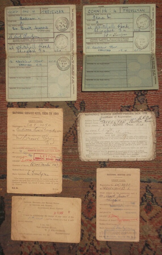 6 WW2 to 1951 National Service & I.D. Cards to Trevelyan | Etsy