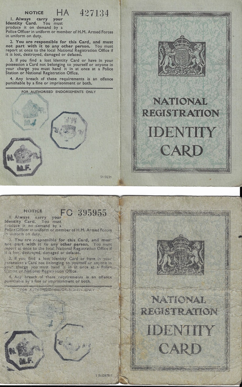 6 WW2 to 1951 National Service & I.D. Cards to Trevelyan Family - Etsy